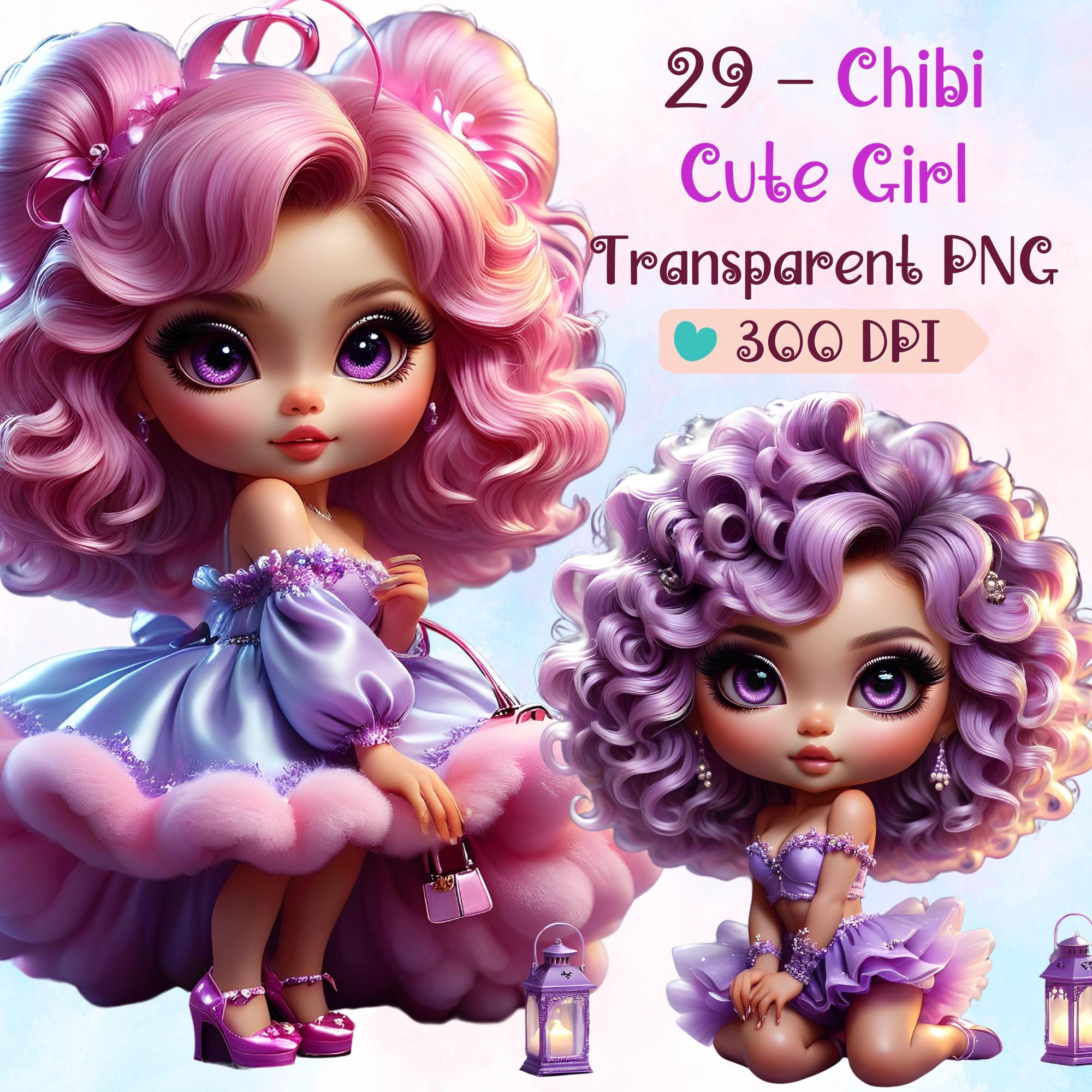 29 Cute Chibi Clipart Girl PNG Bundle – Digital Chibi Characters PNG ...