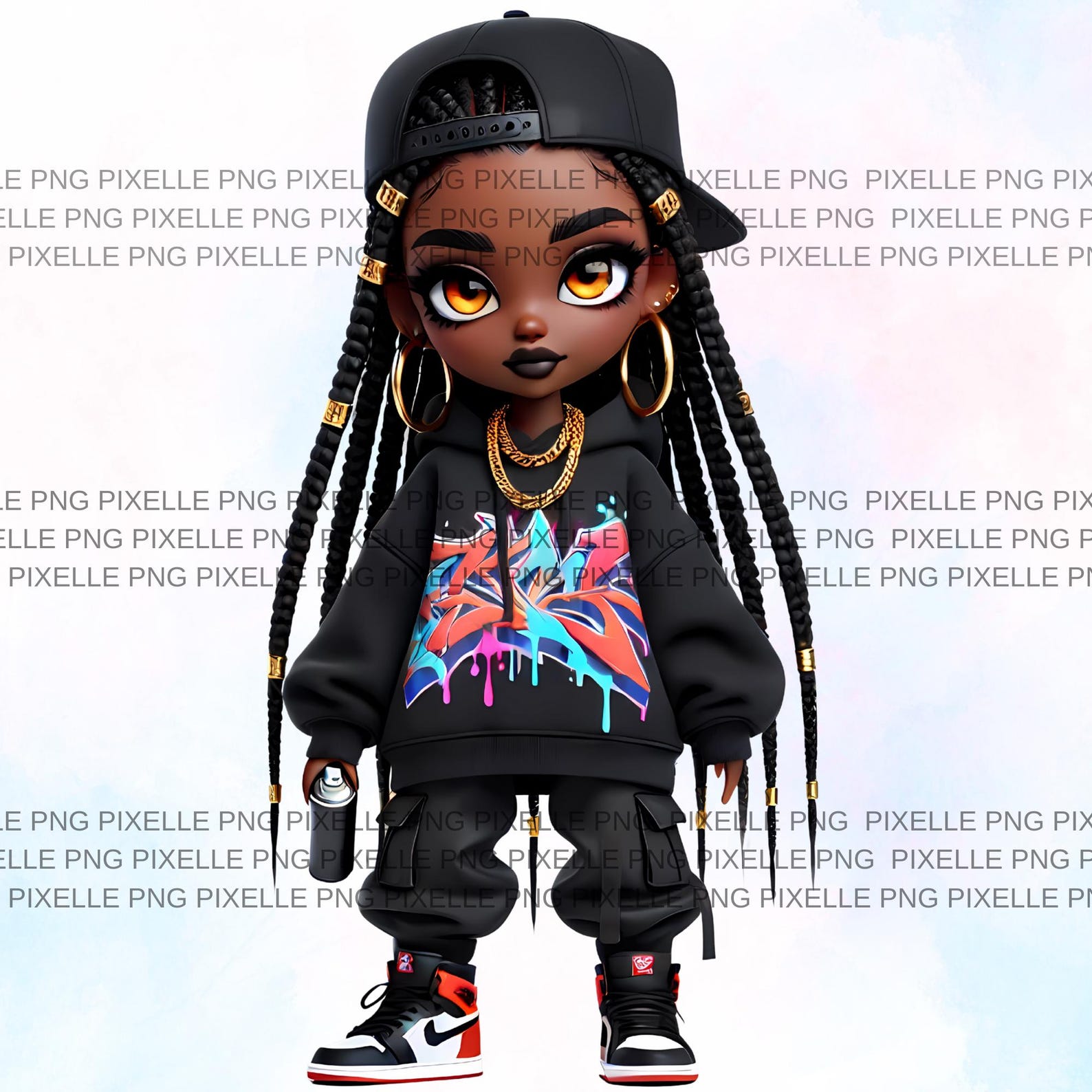 21 Afro Hip-hop Chibi Girl Clipart, Urban Style Characters, Graffiti ...