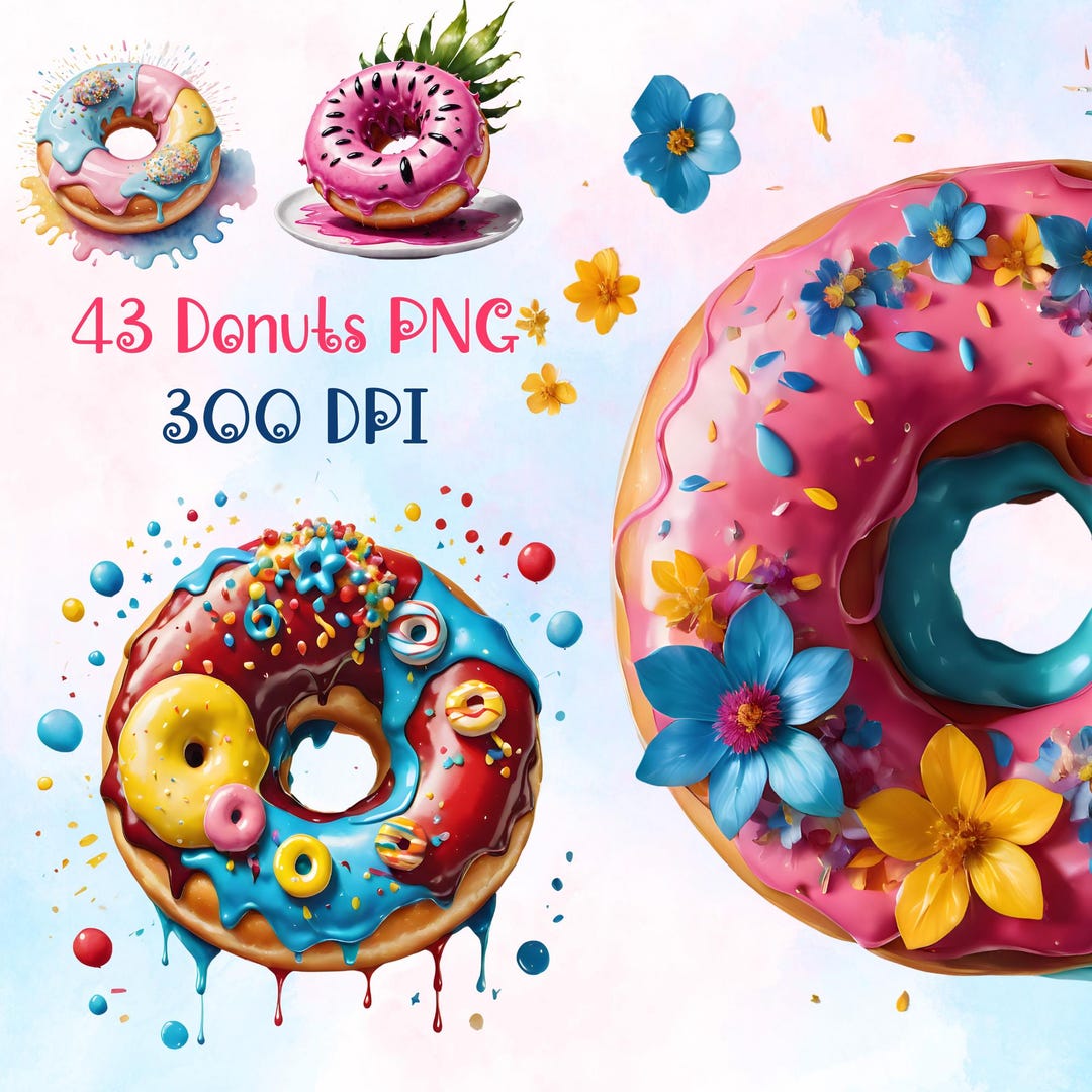 43 Watercolor Donut Clipart Bundle – Sweet Doughnut PNG Files – Tasty ...