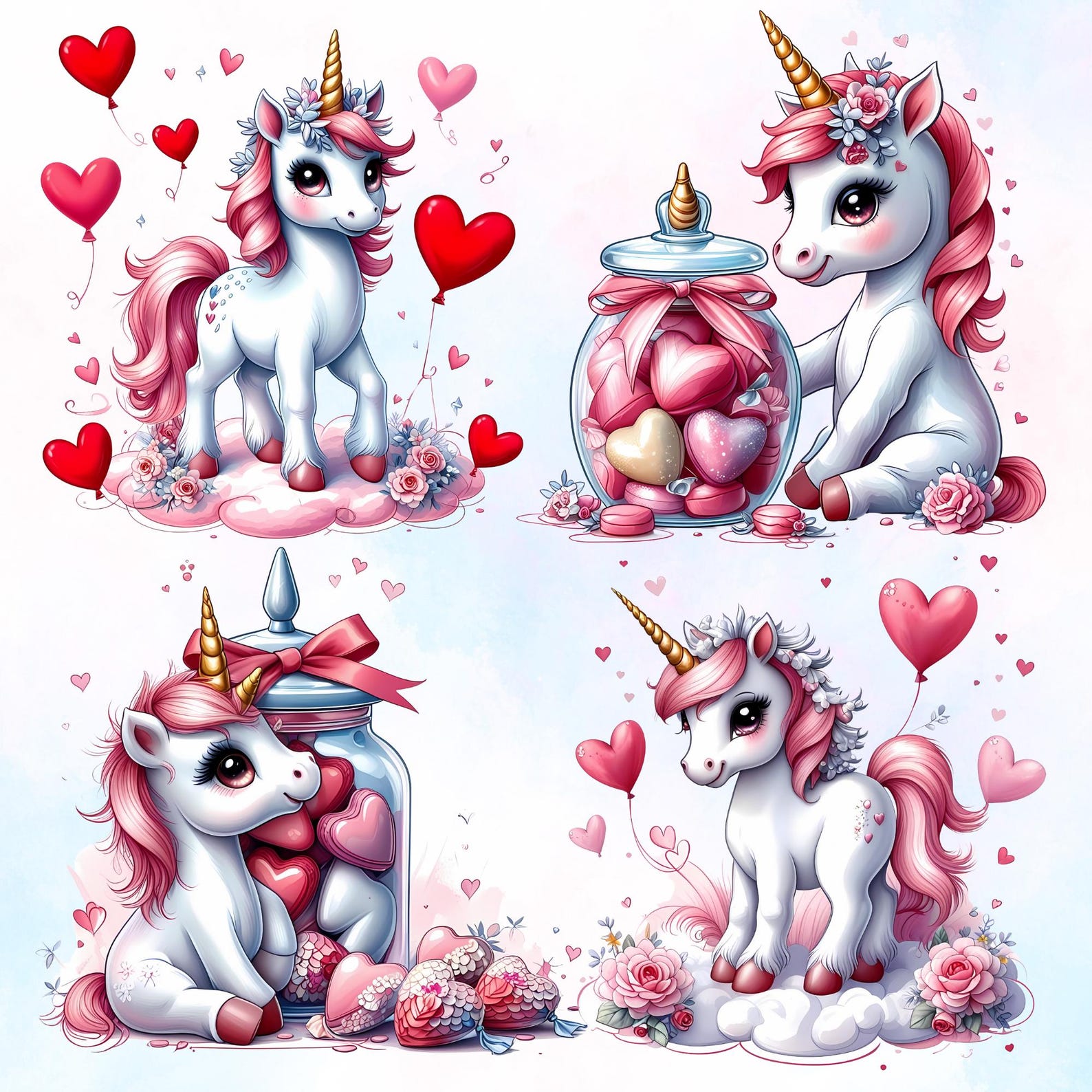 Valentine Unicorn PNG Bundle – Floral Clipart, Sublimation Designs ...