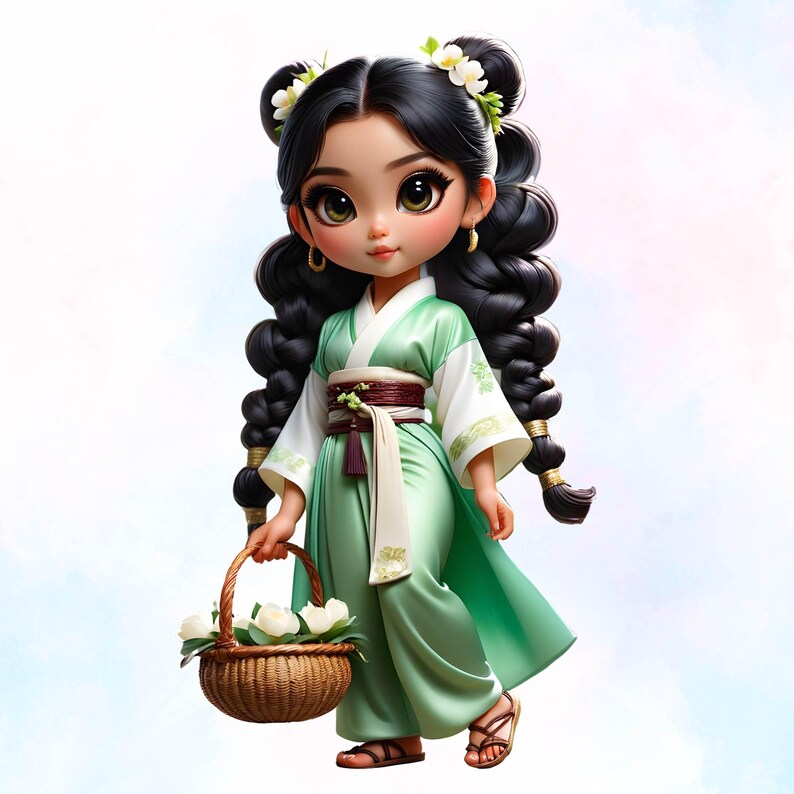 21 Chibi Clipart Chinese Girl PNG Bundle – Cute Digital Illustrations ...