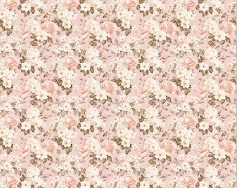 Cottage Chic Rose Flower Floral Cotton Fabric Vintage Rose Fabric 100% ...