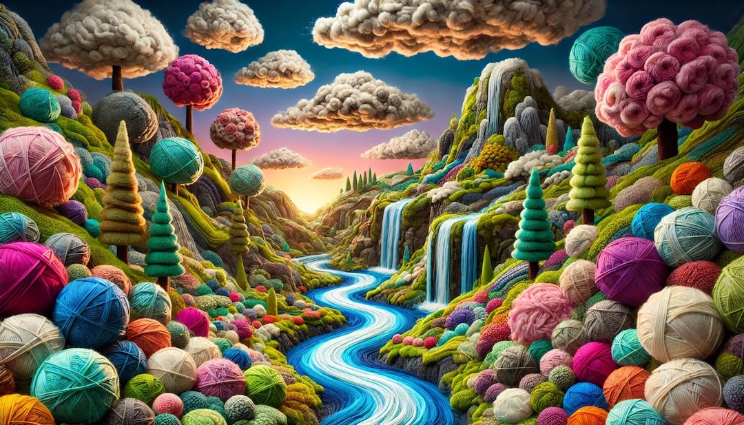 Whimsical Yarn Landscape Digital Art | Knitted Fantasy World Prints - Etsy