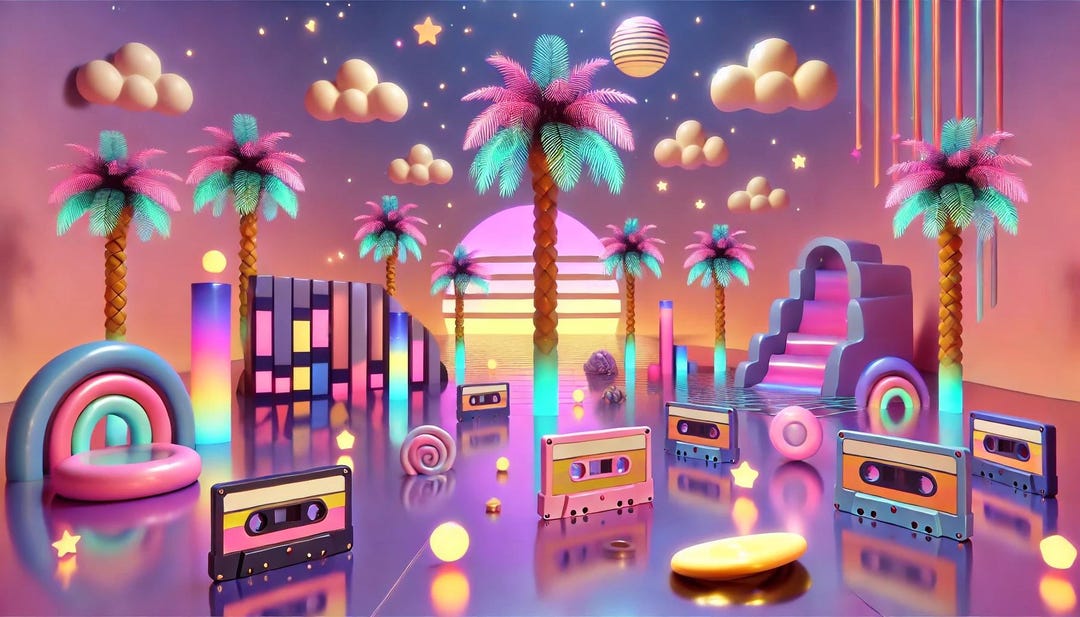 Dreamcore Vaporwave Digital Art | 90s Neon Landscape | Instant Download ...