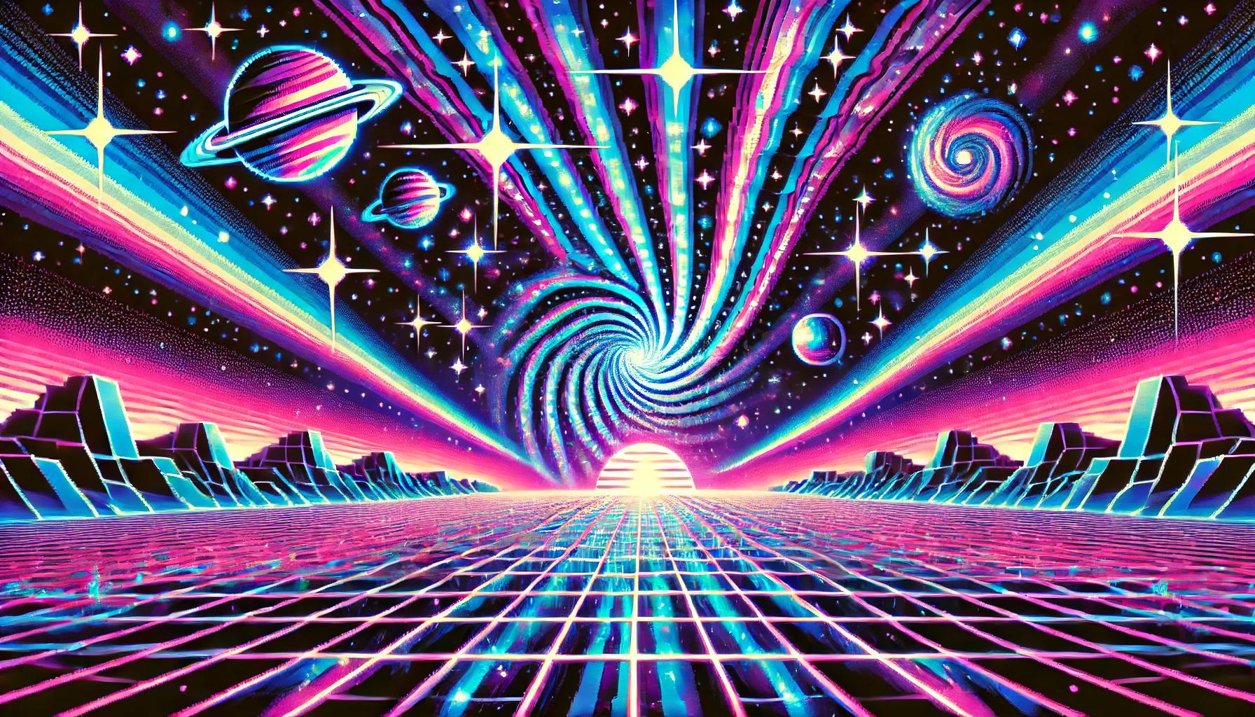 Retro Pixel Art Galaxy Landscape Wallpaper – Vibrant Optical Illusion ...