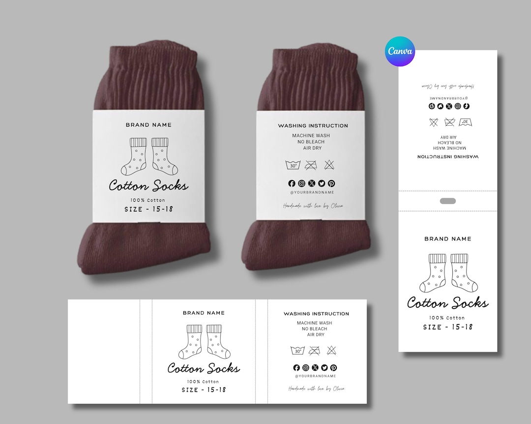 Printable Sock Wrap Labels, Cotton Socks Label Designs, Handmade Socks ...