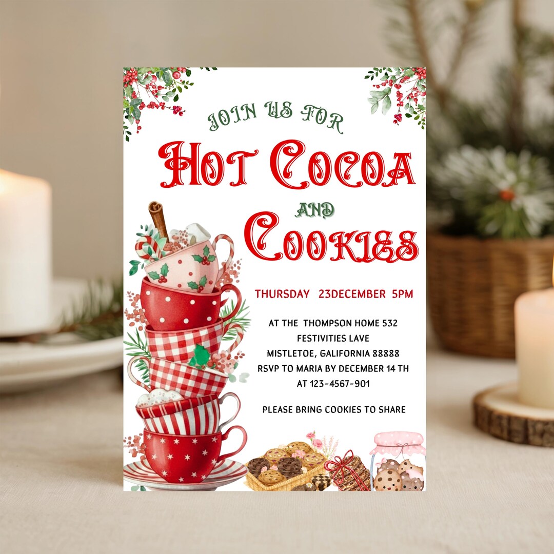 Hot Cocoa and Cookies Party Invitation, Editable Winter Holiday Event ...