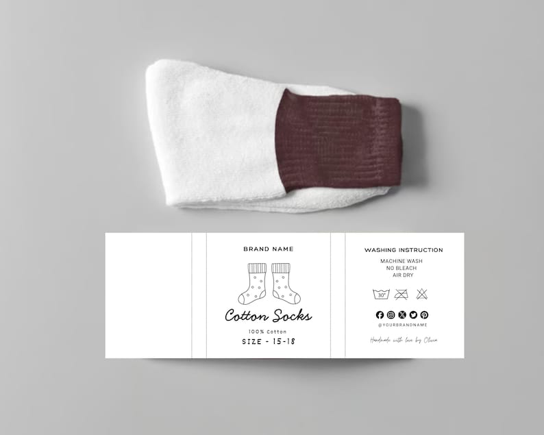 Printable Sock Wrap Labels, Cotton Socks Label Designs, Handmade Socks ...