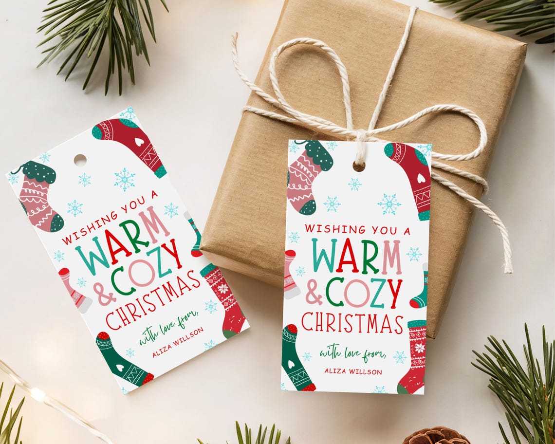 Warm & Cozy Christmas Gift Tags Printable Digital Download - Stocking ...