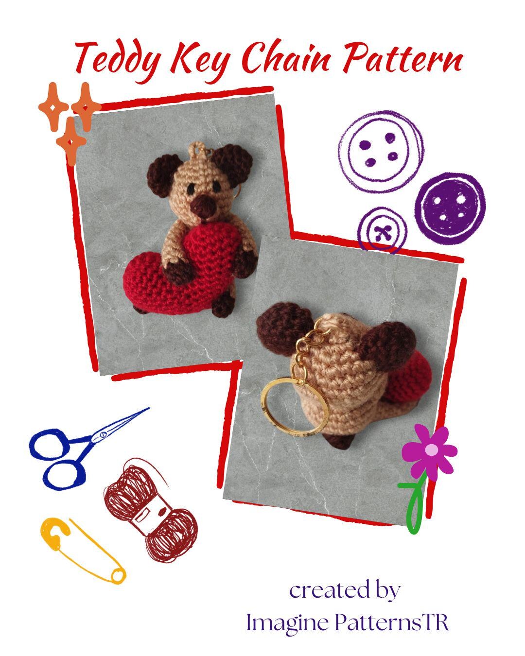 Teddy Bear Keychain Crochet Pattern, Adorable Teddy With Heart Design ...