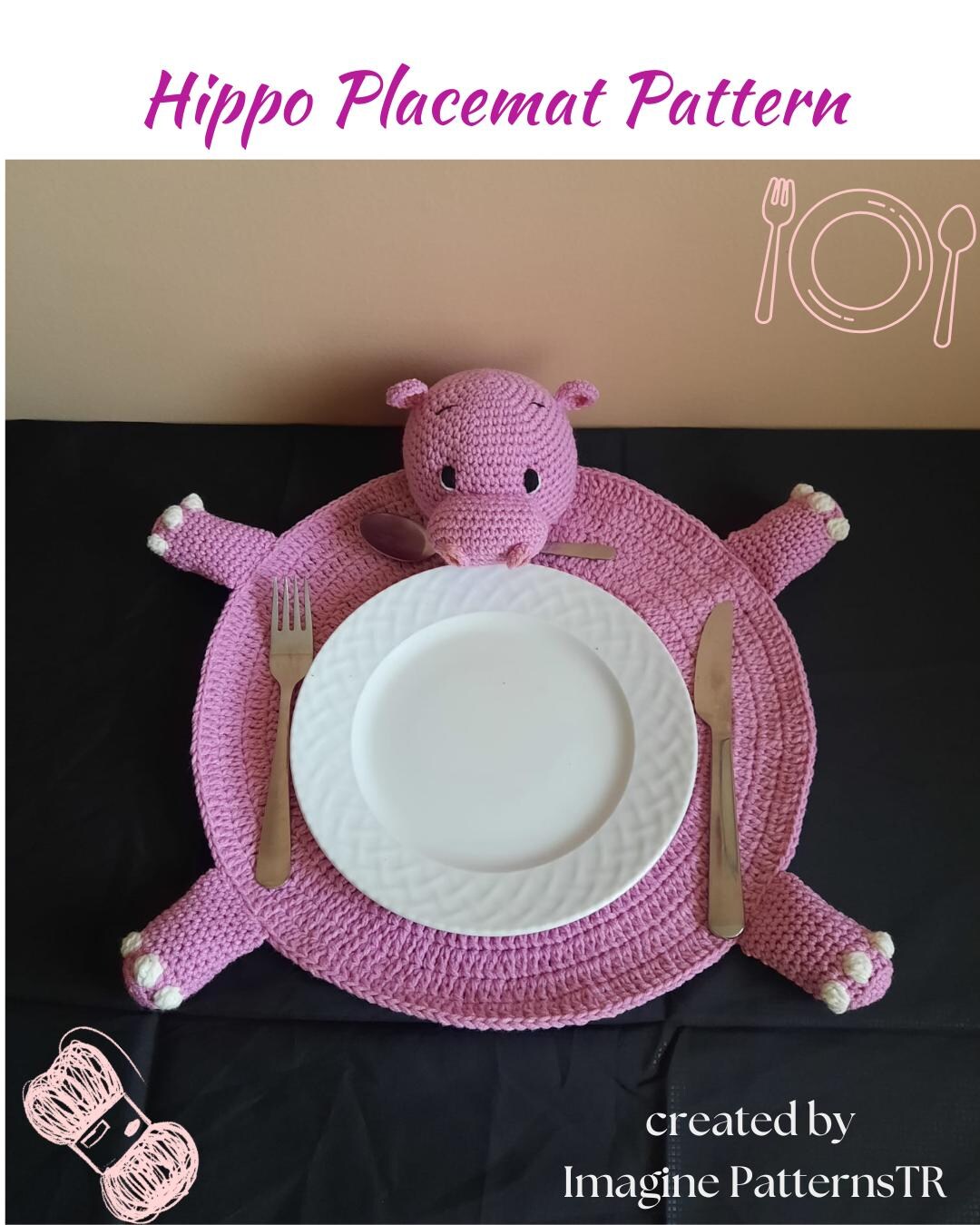 Hippo Crochet Placemat Pattern: 3D Amigurumi Animal Table Mat (PDF ...