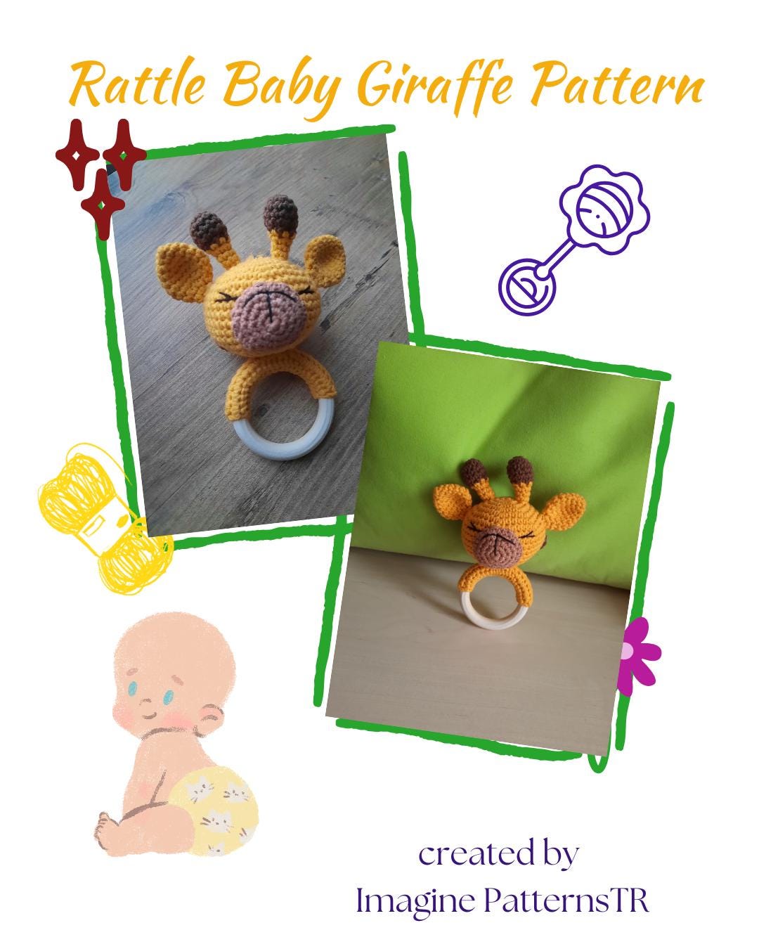 Crochet Baby Giraffe Rattle Pattern, Amigurumi Baby Toy DIY, Easy PDF ...