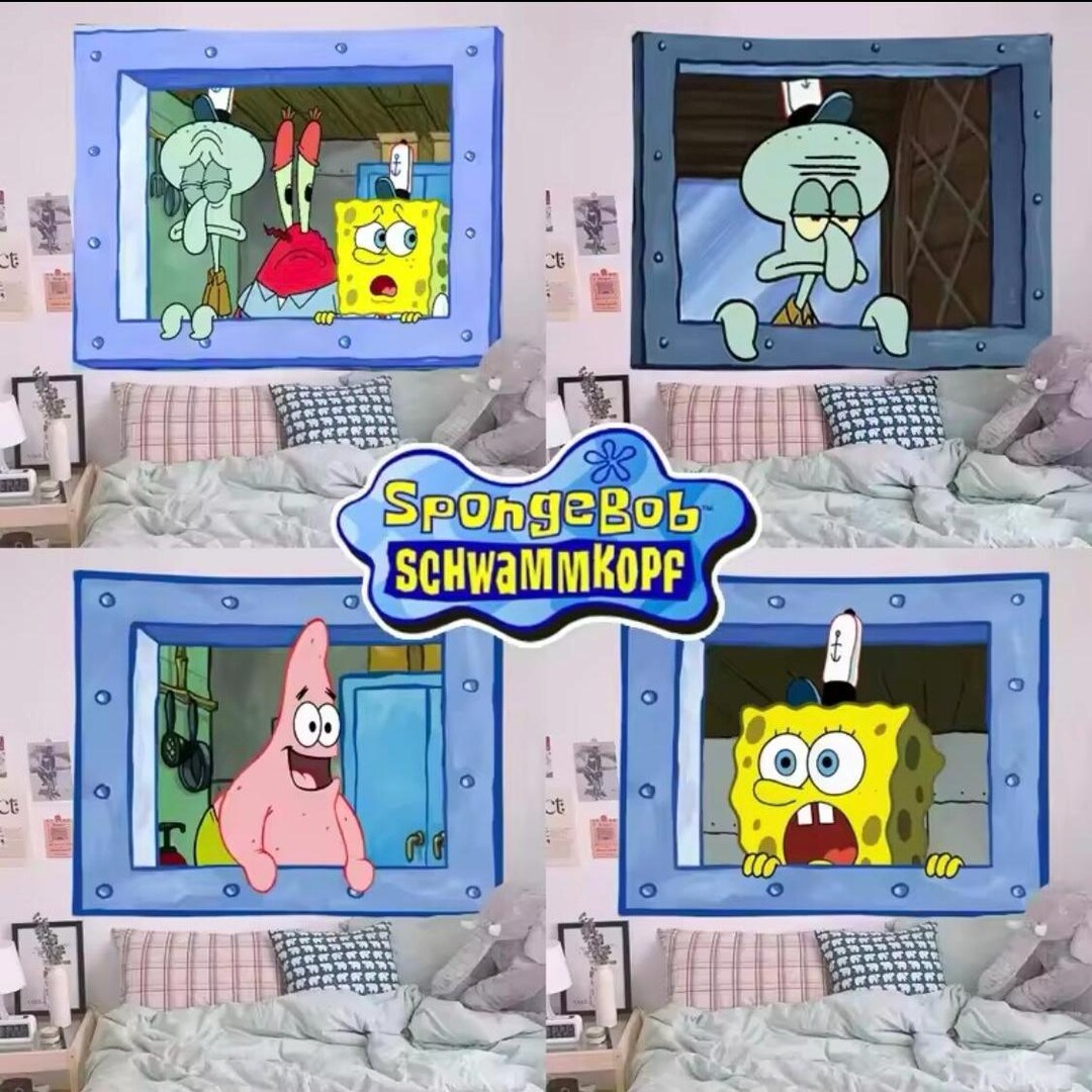 Animated Spongebob Cartoon Hanging Cloth Bedroom/living Room Wall ...