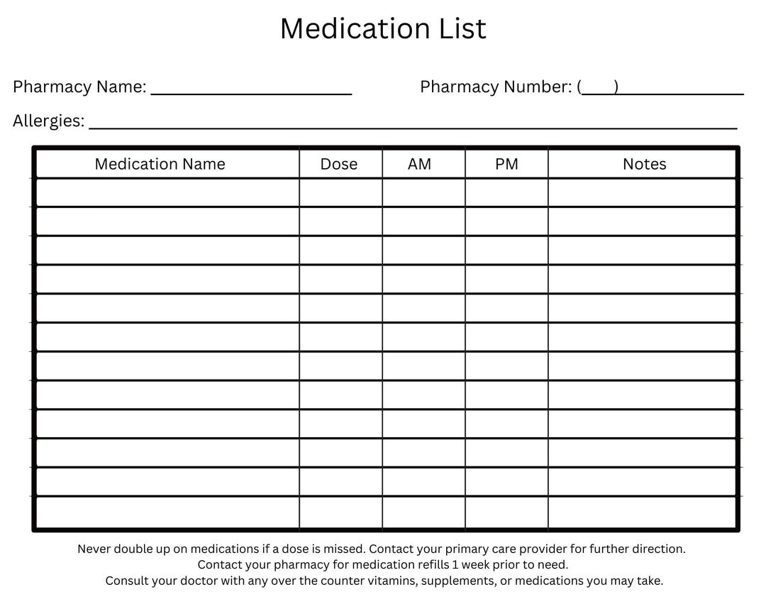 Twice Daily Medication Log Printable: Health Information Tracker - Etsy