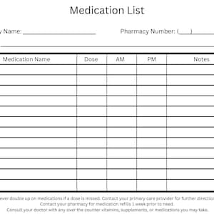 Twice Daily Medication Log Printable: Health Information Tracker - Etsy