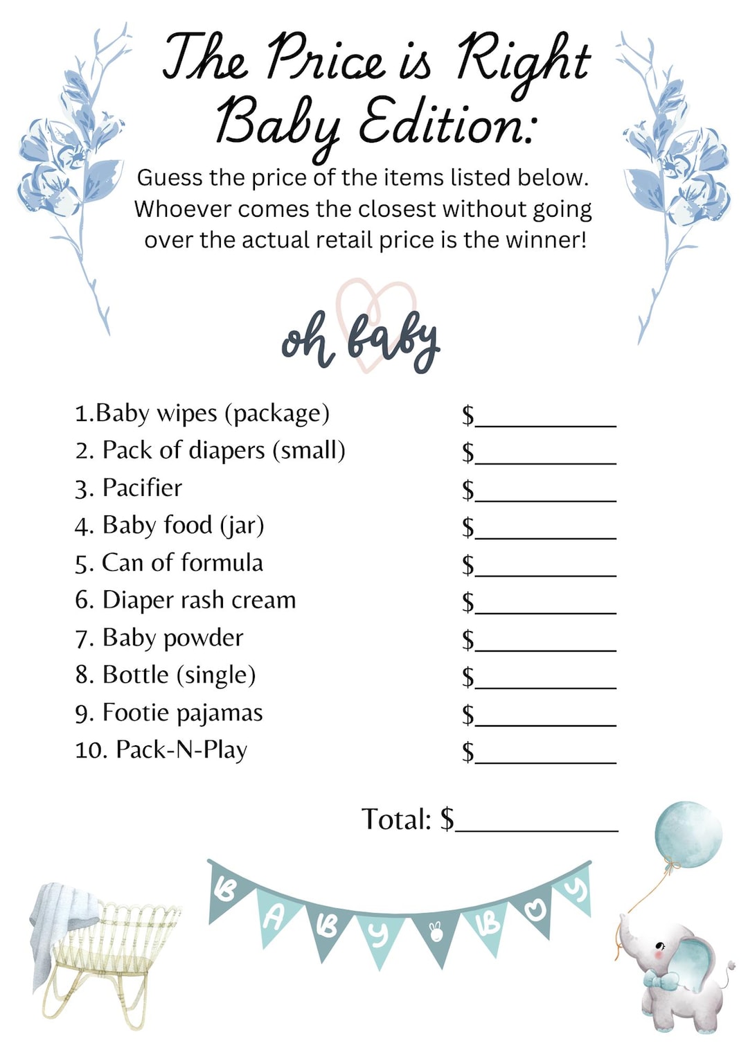 Price is Right Baby Edition: Boy, Baby Shower Games, Printable Baby ...