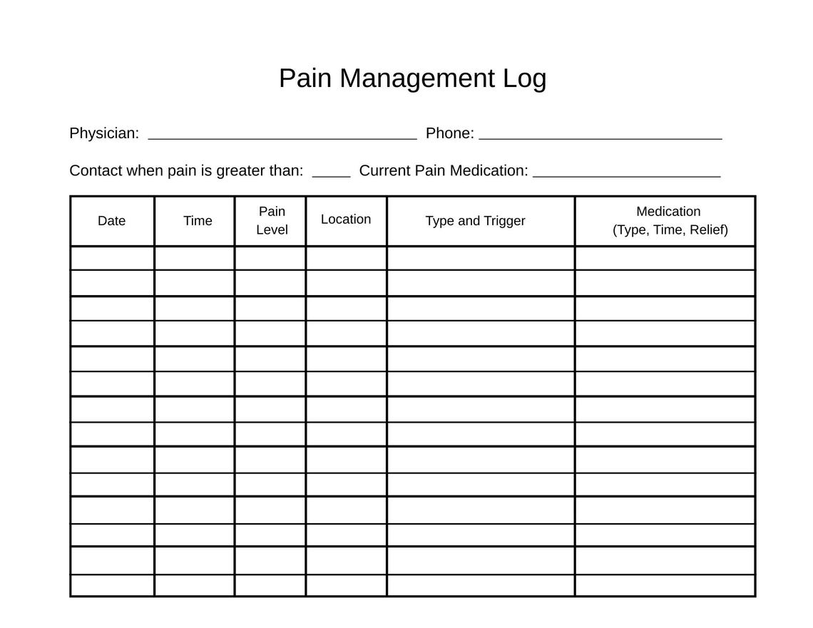 Printable Pain Management Log: Medication Tracker (PDF) - Etsy