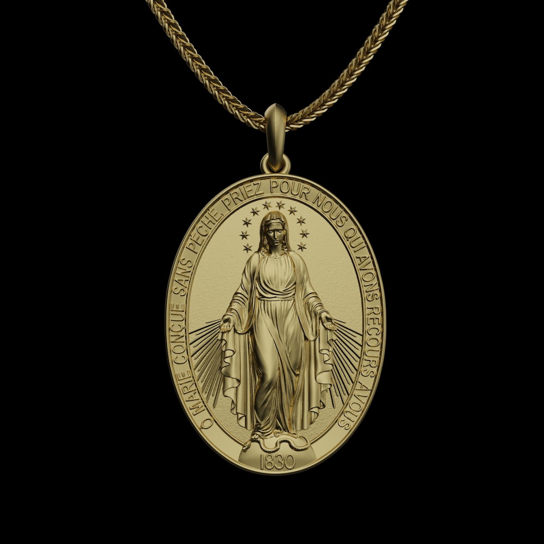 Miraculous Medal Virgin Mary Solid Gold 10K 14K 18K Gold Pendant, Our ...