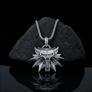Sterling Silver Witcher Wolf Medallion Necklace: Gothic Fantasy Jewelry ...