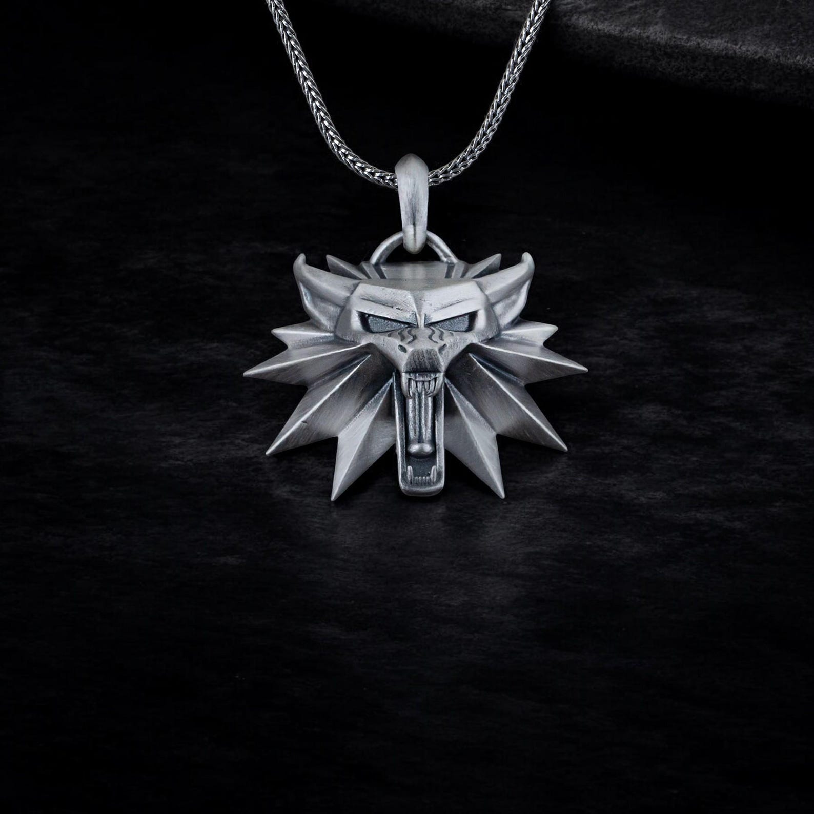 Sterling Silver Witcher Wolf Medallion Necklace: Gothic Fantasy Jewelry ...