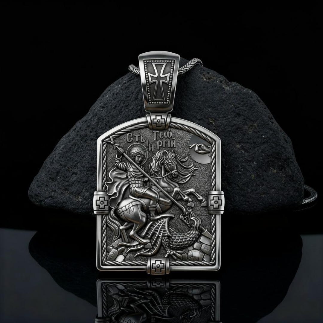 Sterling Silver St George Pendant, Orthodox Dragon Slayer Icon ...