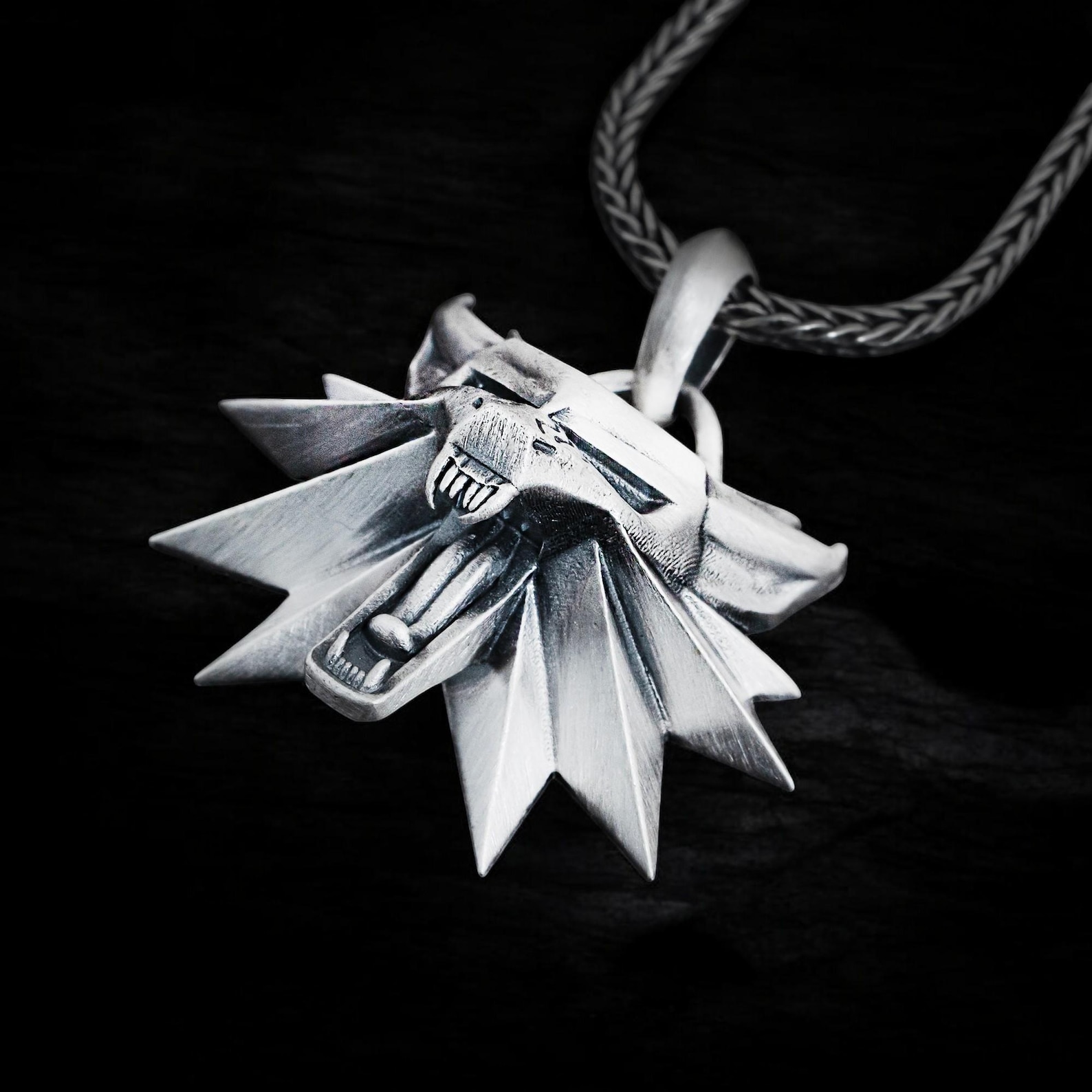 Sterling Silver Witcher Wolf Medallion Necklace: Gothic Fantasy Jewelry ...