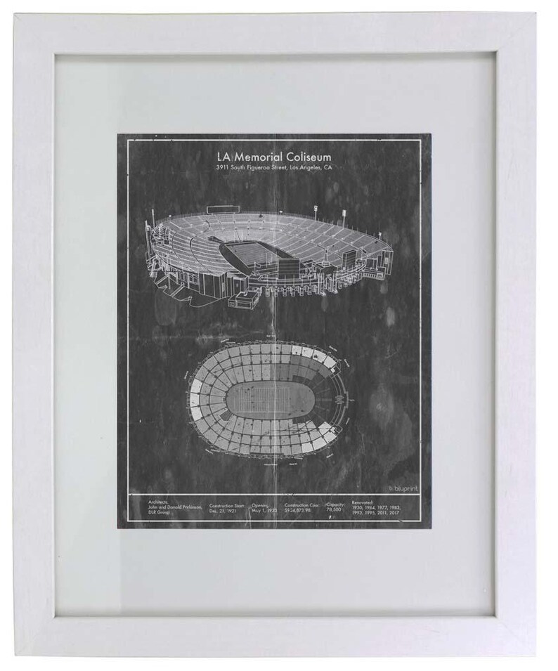 Los Angeles Memorial Coliseum Blueprint: Vintage USC Football Art - Etsy