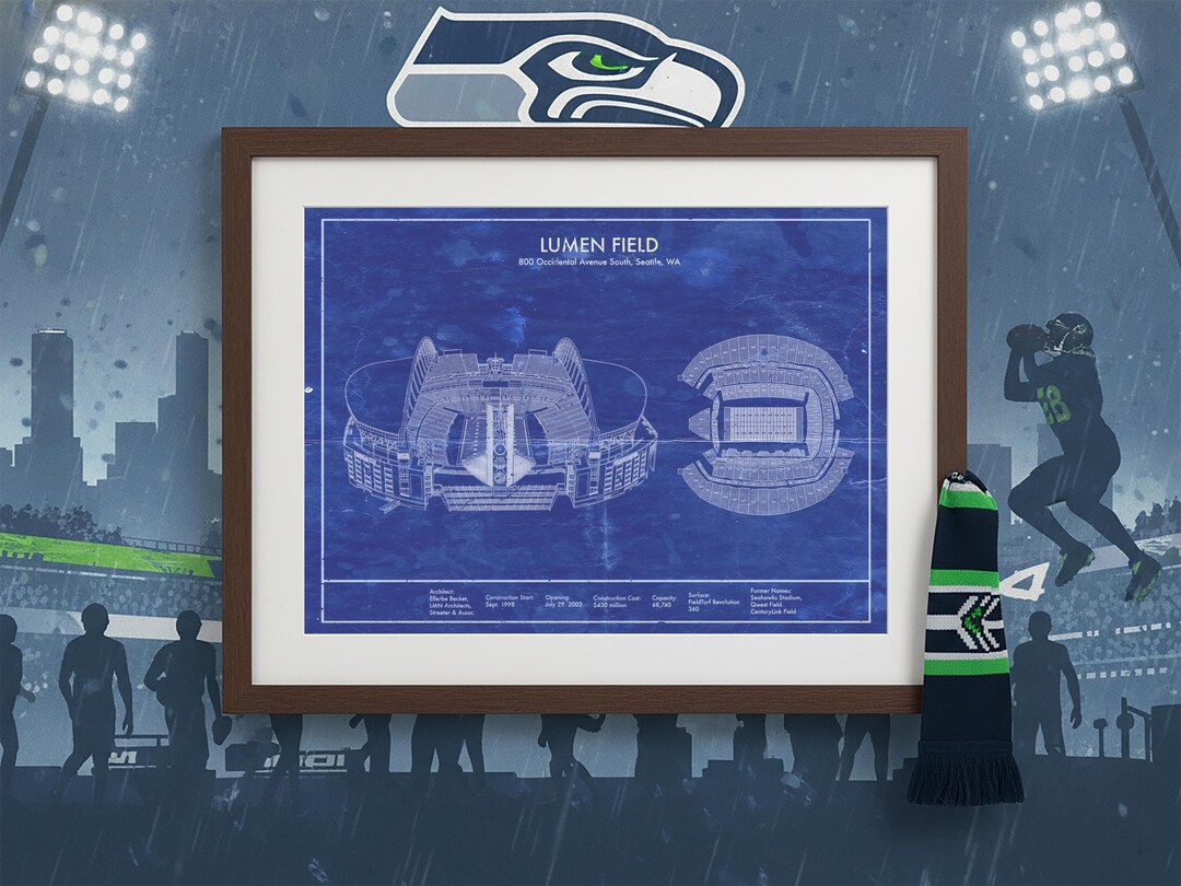 Seahawks Seattle Football Stadium Art: Lumen Field Blueprint (5x7 to ...