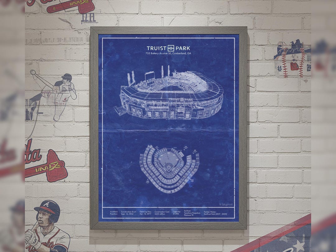 Atlanta Truist Park Blueprint - Vintage Braves Baseball Art: Framed or ...