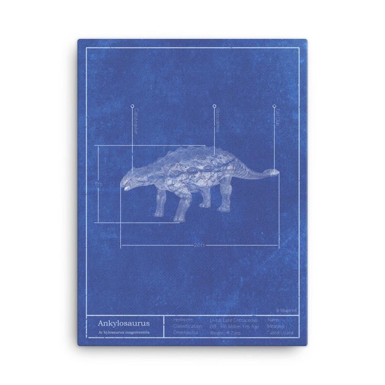 Ankylosaurus Blueprint Print, Vintage Dinosaur Art (11x14 & 12x18 ...
