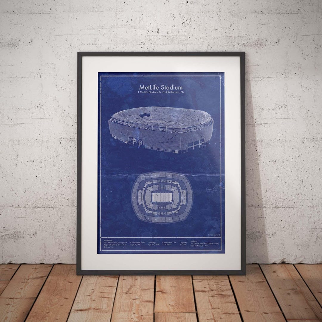 New York Metlife Stadium Blueprint: Vintage Giants and Jets Football ...