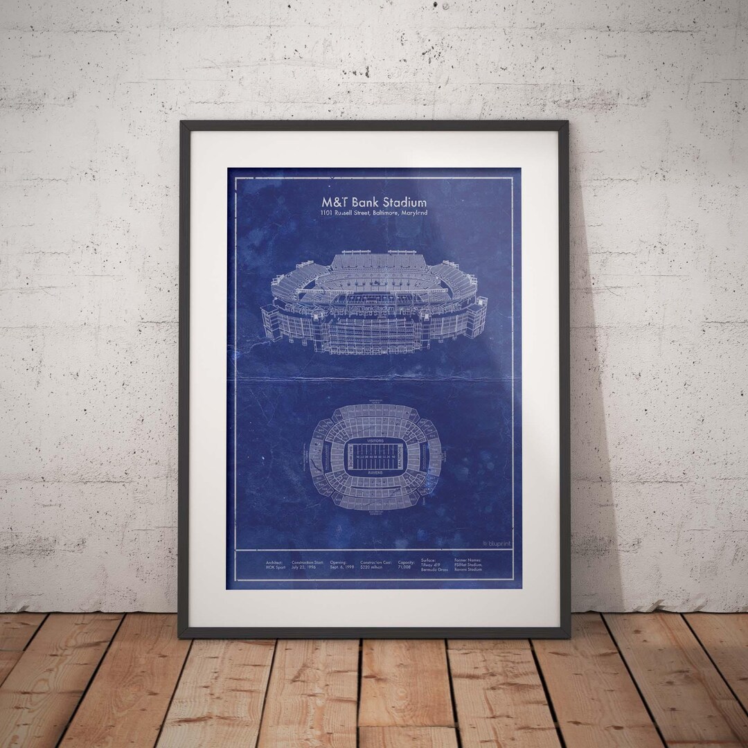 Baltimore M&T Bank Stadium Print: Vintage Ravens Blueprint Art (18x24 ...