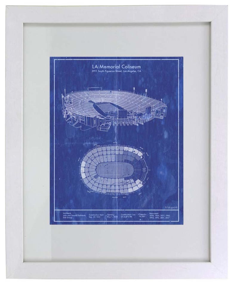 Los Angeles Memorial Coliseum Blueprint: Vintage USC Football Art - Etsy