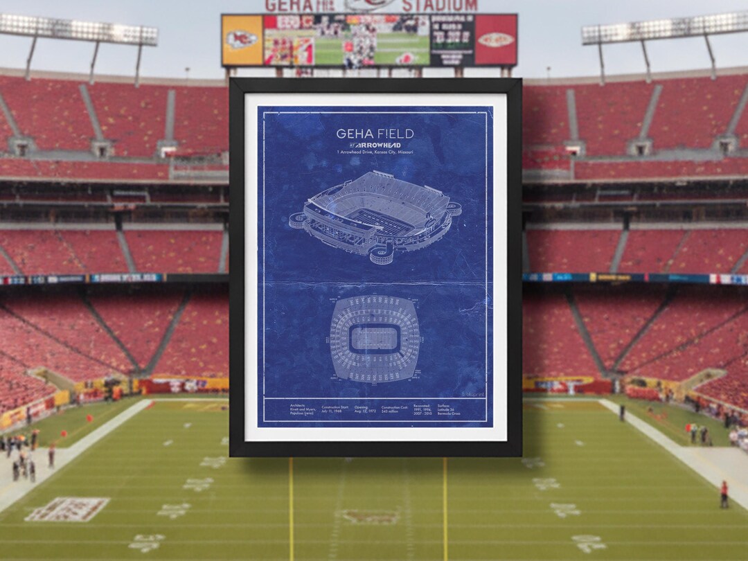 Geha Field Stadium Blueprint: Vintage Kansas City Chiefs Football Art ...