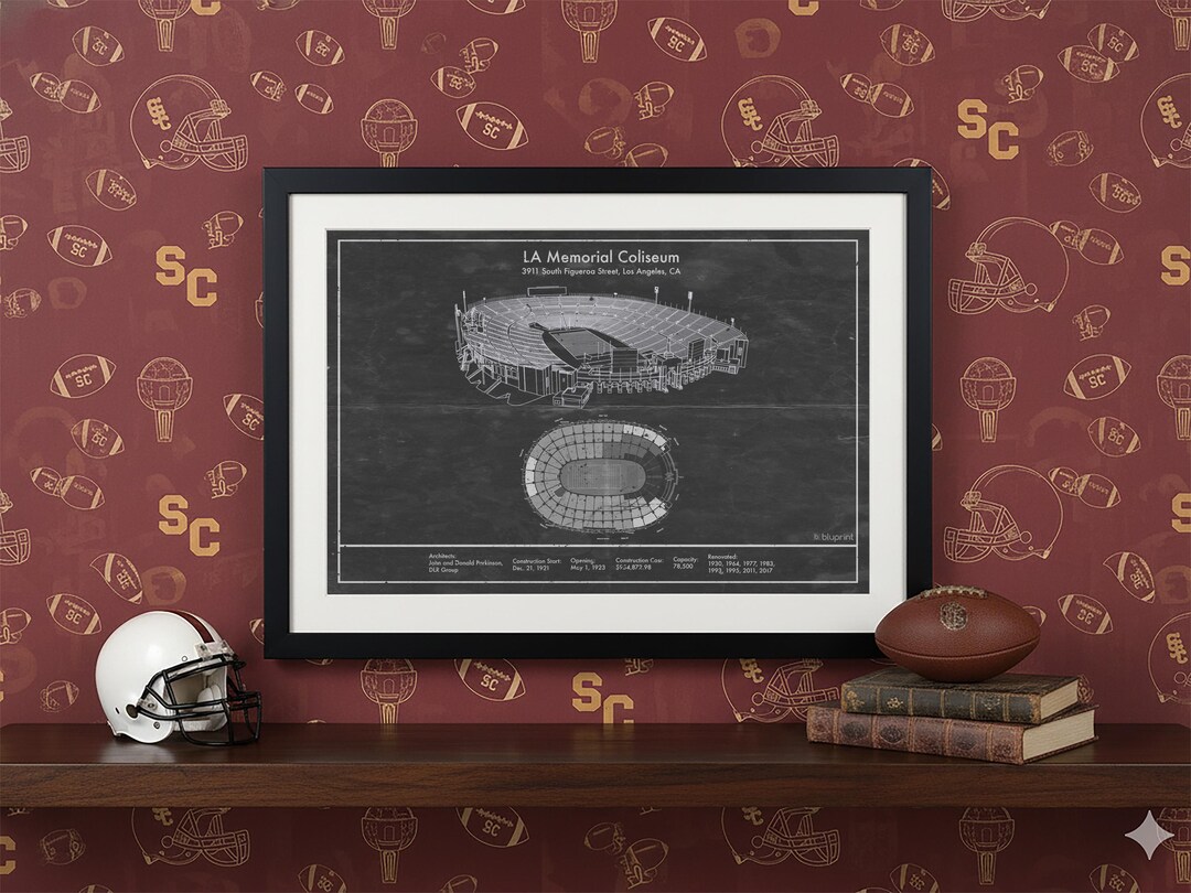 Los Angeles Memorial Coliseum Blueprint: Vintage USC Football Art - Etsy