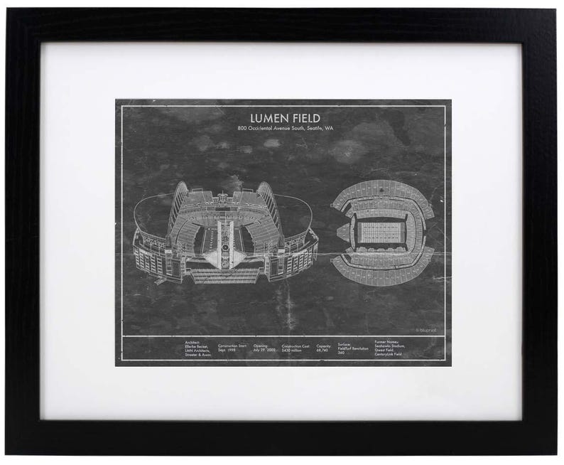 Seahawks Seattle Football Stadium Art: Lumen Field Blueprint (5x7 to ...