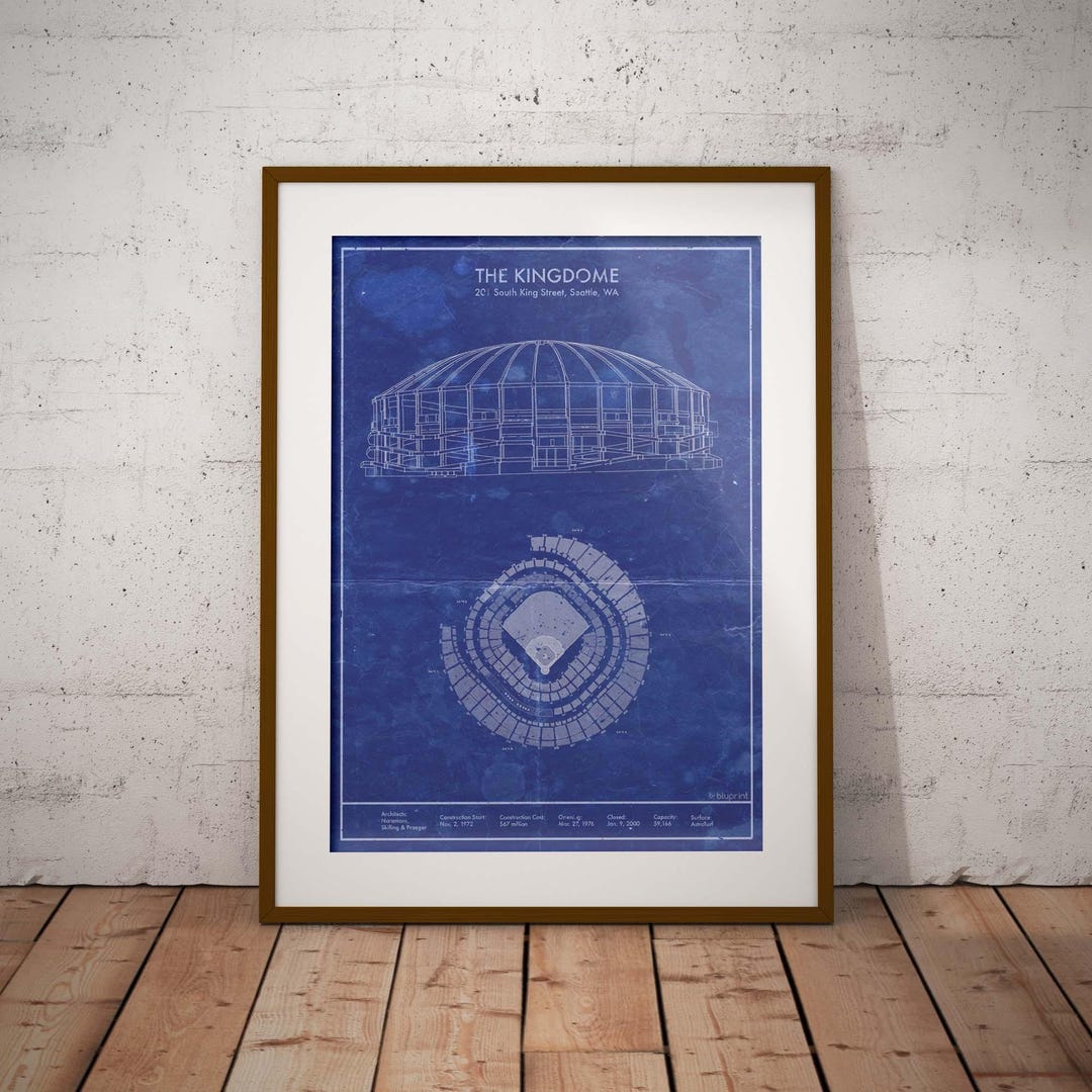 Seattle Kingdome Blueprint: Vintage Mariners Baseball Stadium Art ...