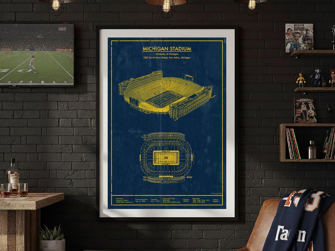 Michigan Stadium Blueprint: Vintage Style Football Art (24x36 Digital ...