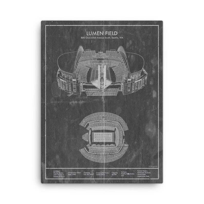 Seahawks Seattle Football Stadium Art: Lumen Field Blueprint (5x7 to ...