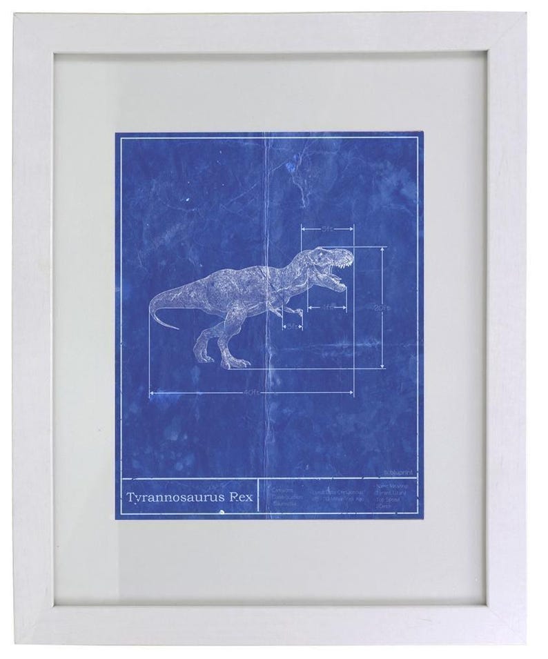 Tyrannosaurus Rex Blueprint Print: Vintage Dinosaur Wall Art (11x14 ...