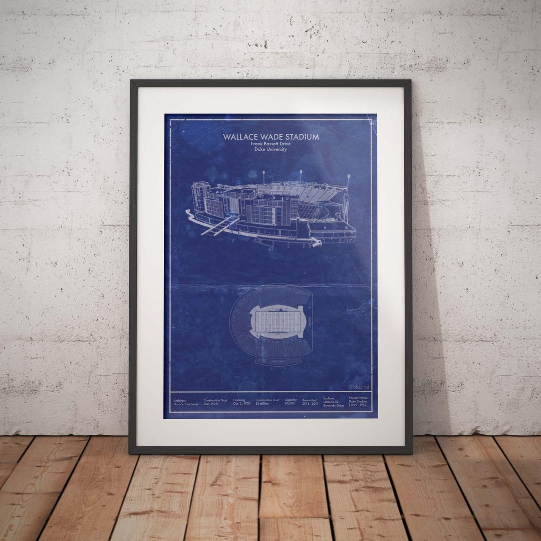 Walalce Wade Stadium Blueprint: Vintage Duke University Football Art ...