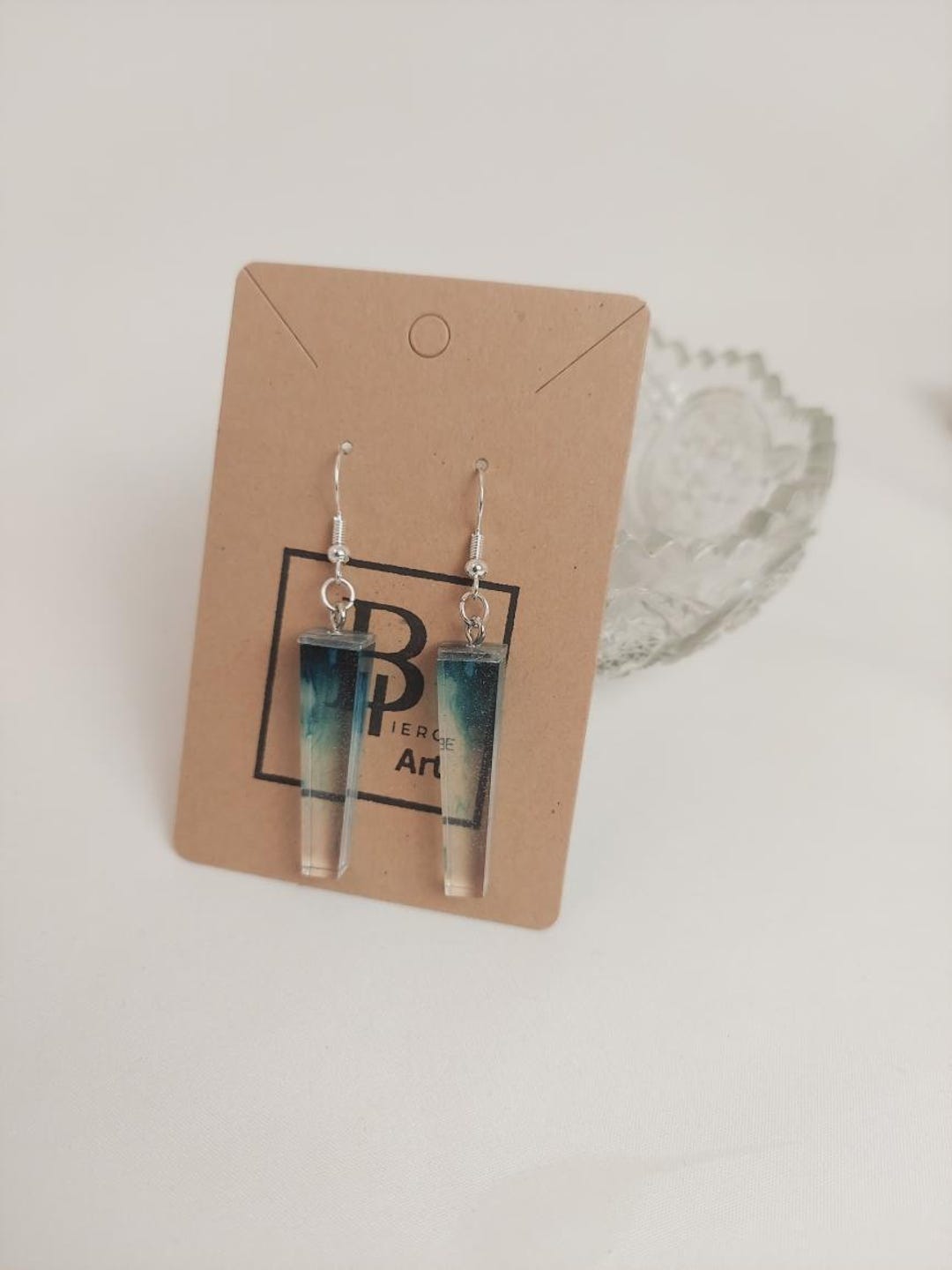 Geometric Blue Gradient Resin and Soap Stone With Sterling Silver ...