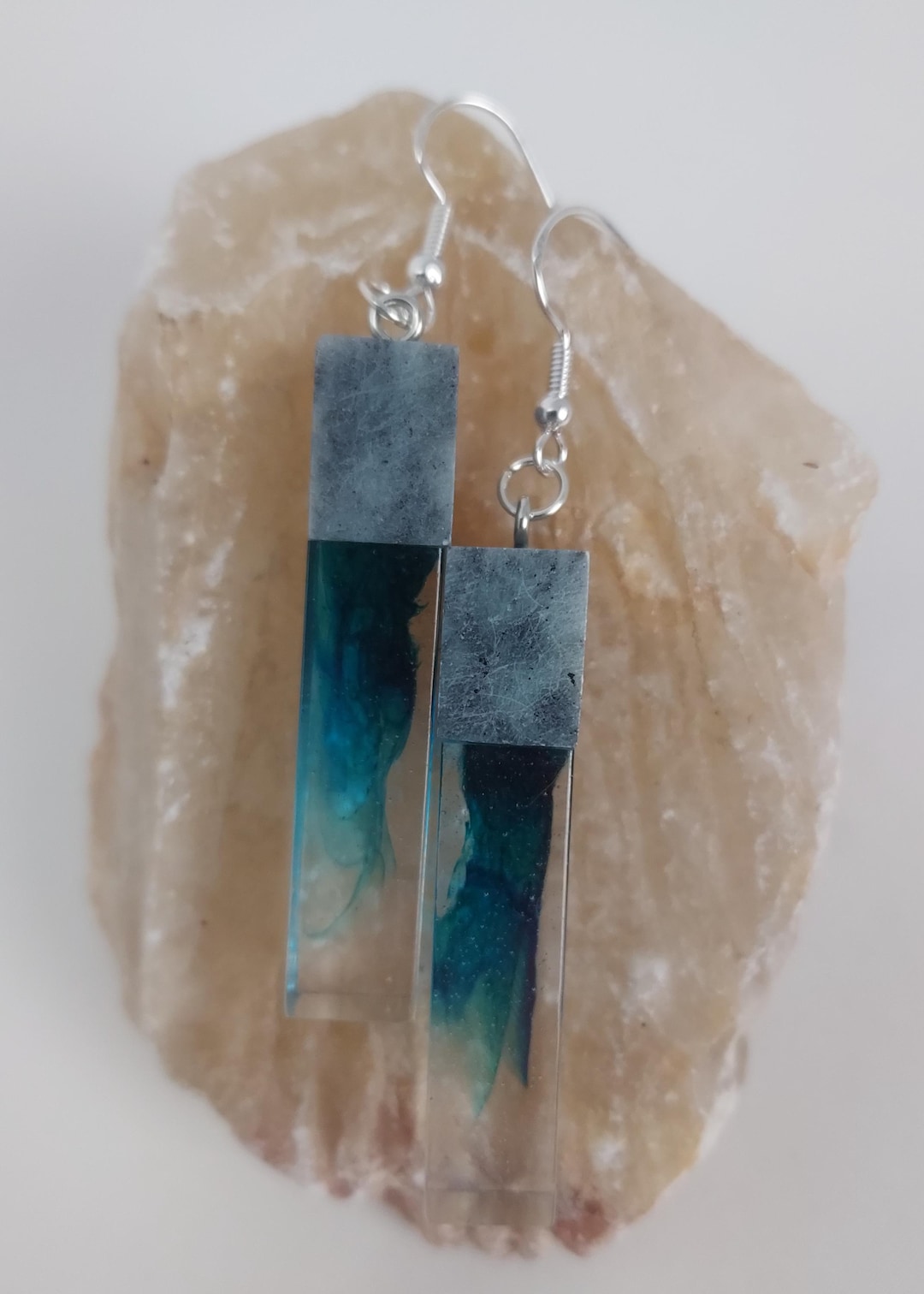 Geometric Blue Gradient Resin and Soap Stone With Sterling Silver ...