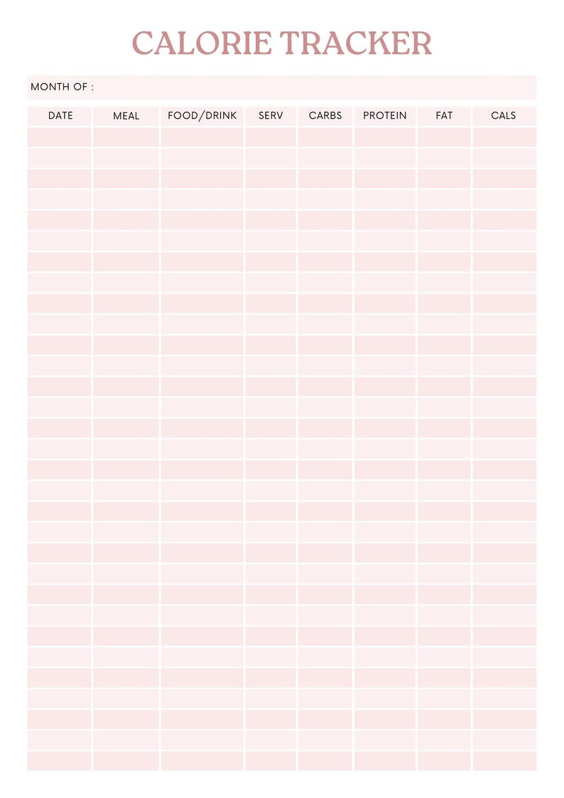 Pink Calorie and Diet Tracker | Digital and Printable Food Journal for ...