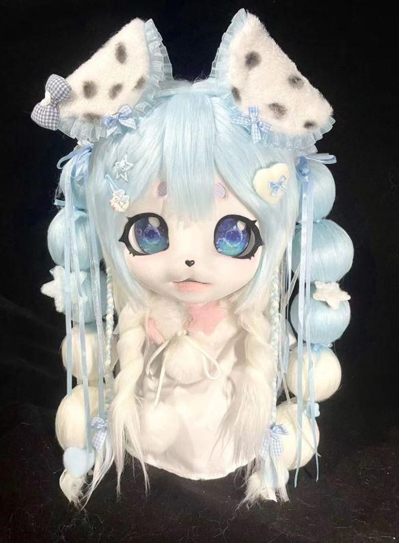 Water Blue Spotted Droopy-eared Dog With Pom-pom Braids - Etsy