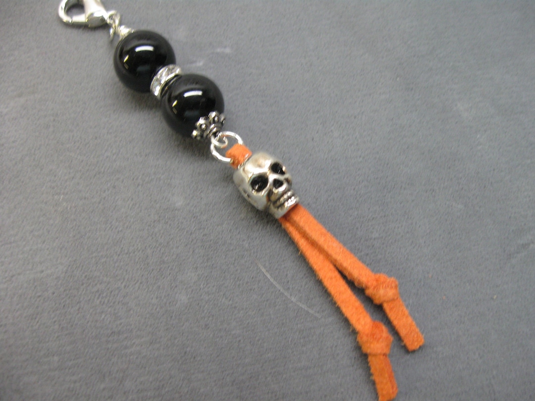 Skull Zipper Pull With Black Beads, Rhinestone Spacer and Silver Tone ...