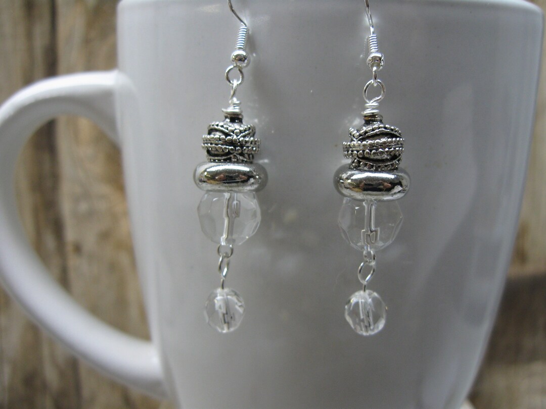 Crystal Dangle Earrings Embellished with Faceted Crystals and Silver ...