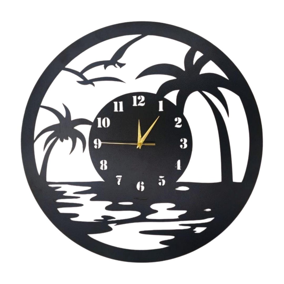Tropical Beach Metal Wall Clock – Palm Tree Decorative Clock ...