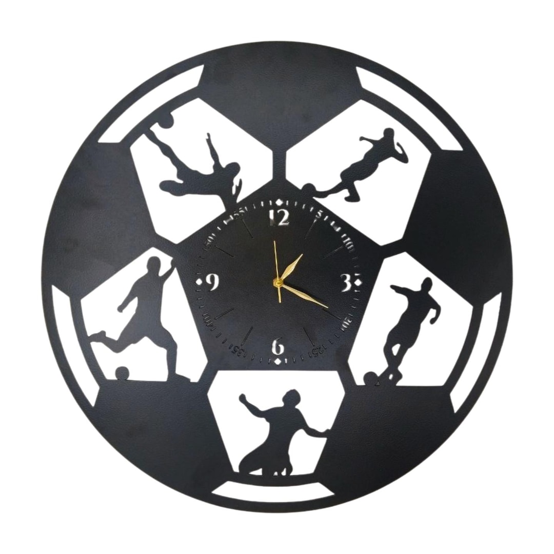 Soccer Wall Clock – Black Metal Clock With – Unique Sports Gift for ...