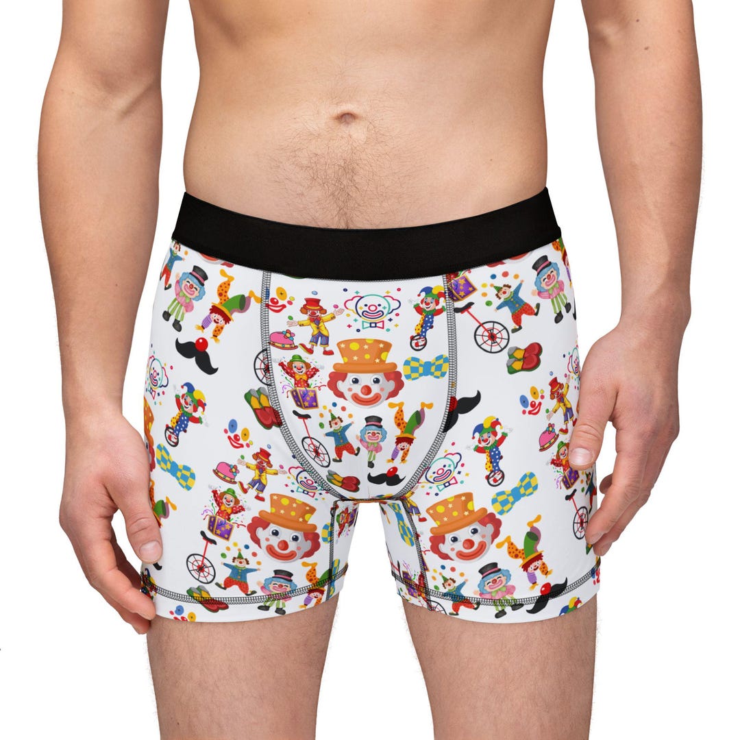 Whimsical Clown Print Men's Boxers, Fun and Playful Underwear for ...